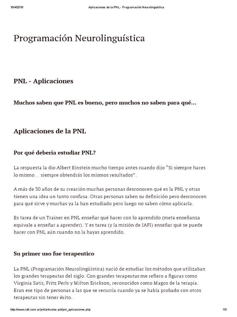 Aplicaciones de La PNL - Programación Neurolinguística | PDF | Epistemología | Conceptos ...