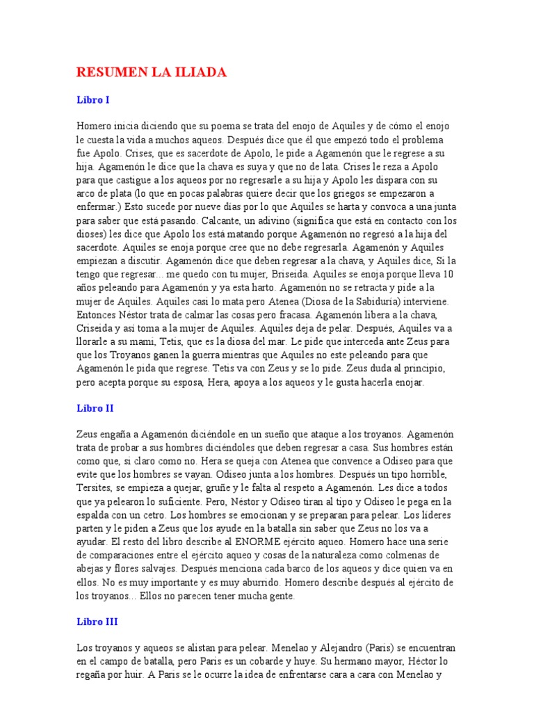 Resumen De La Ilíada De Homero Pdf Héctor Aquiles