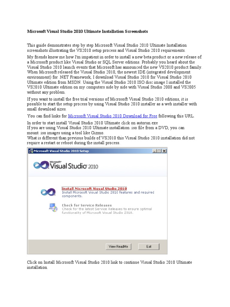 Visual Studio 2010 Ultimate Installation Guide | PDF | Microsoft Visual ...