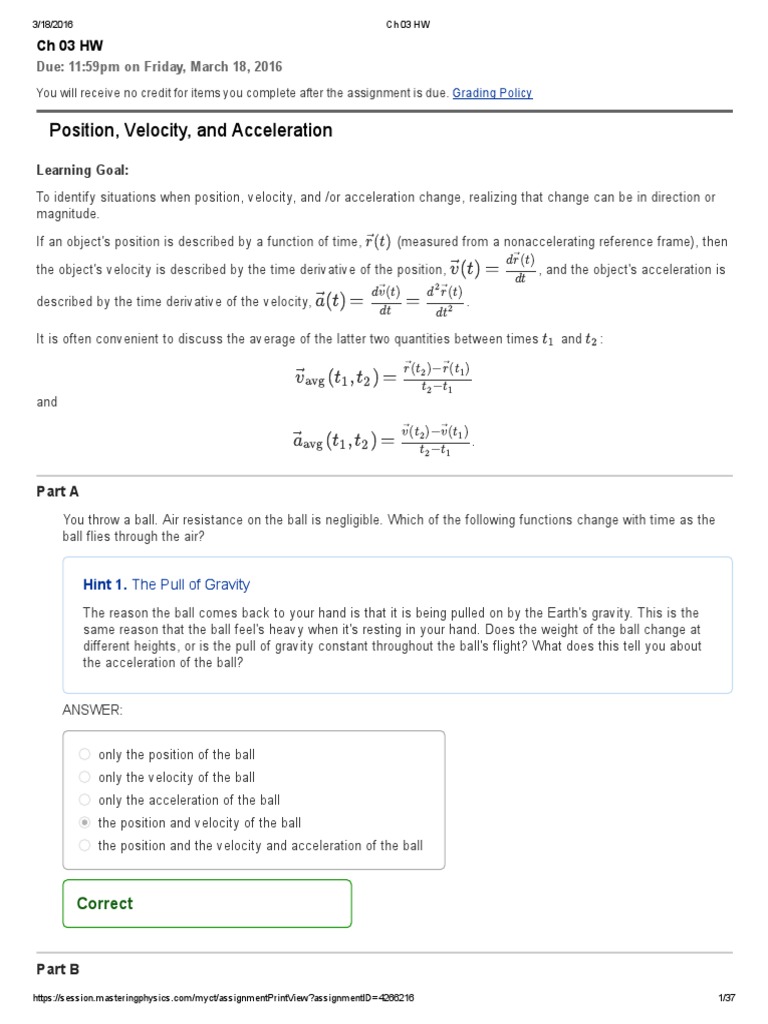 CH 03 HW | PDF | Trajectory | Acceleration