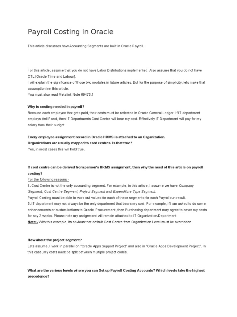 Payroll Costing in Oracle | PDF | Payroll | Employment