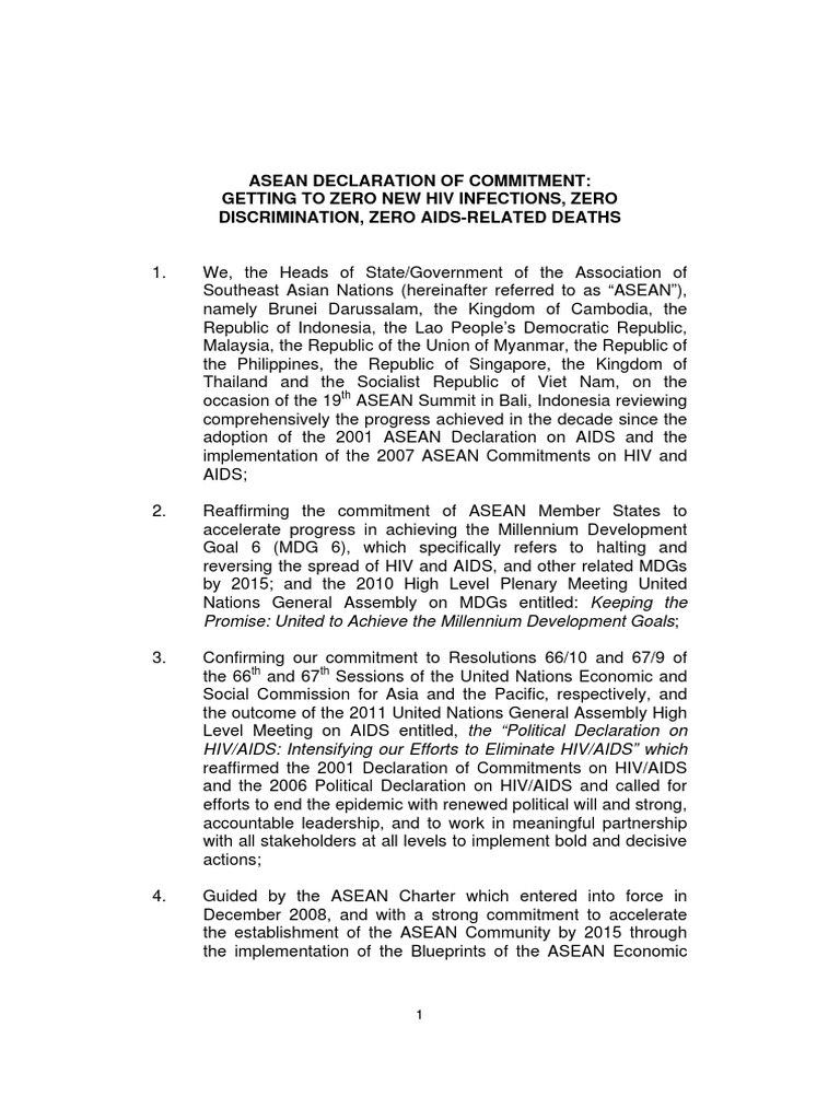 ASEAN Commitment to End HIV/AIDS | PDF | Association Of Southeast Asian ...