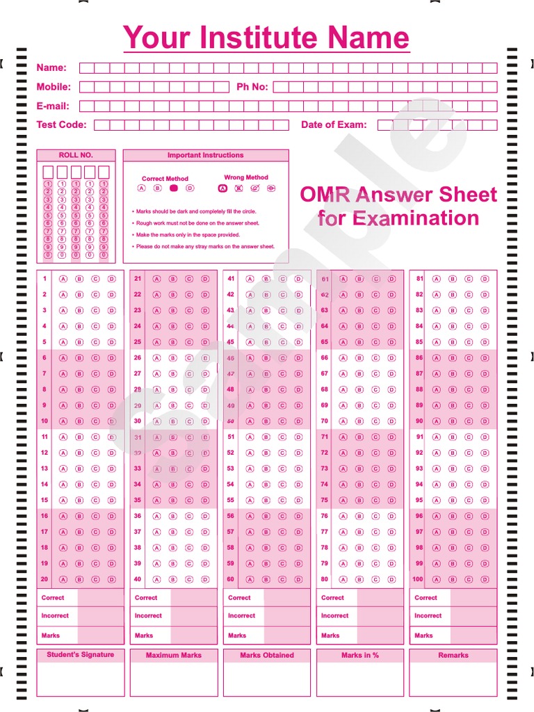 OMR Sheet 100 Questions | PDF | Test (Assessment) | Educational ...