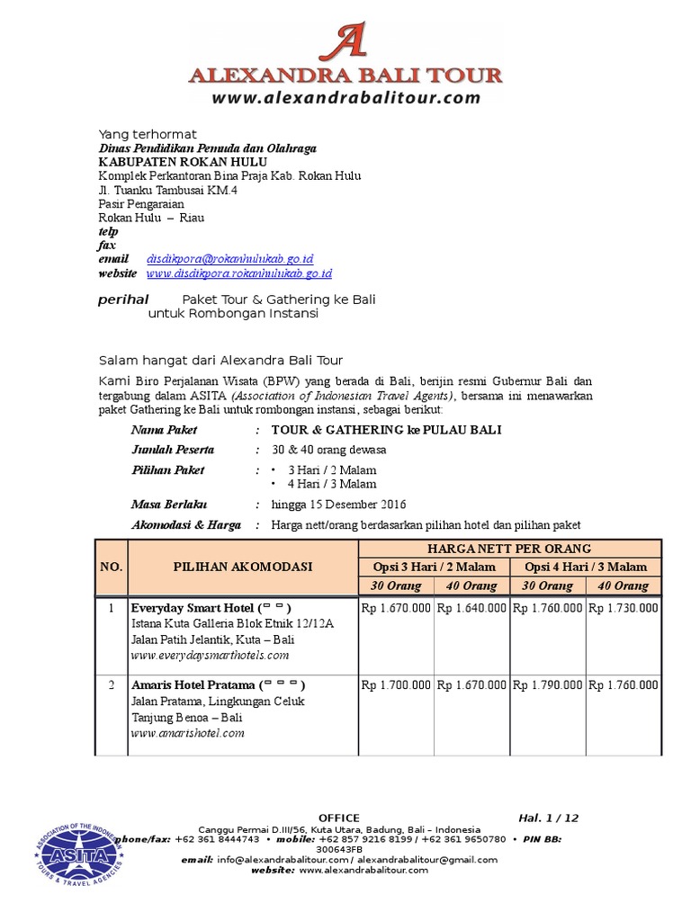 Proposal Tour & Gathering Bali 2016 | PDF