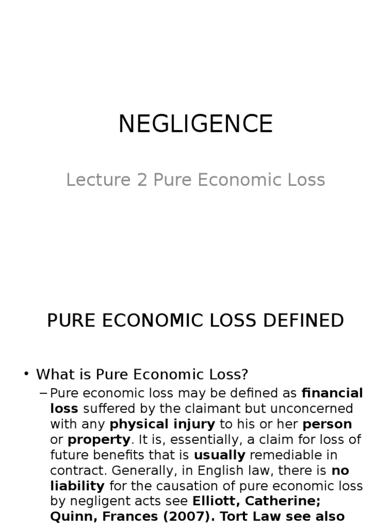 Understanding Pure Economic Loss in Tort | PDF | Negligence | Tort