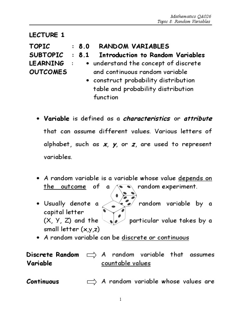 Chapter 8 Random Variables | Download Free PDF | Probability Distribution | Random Variable