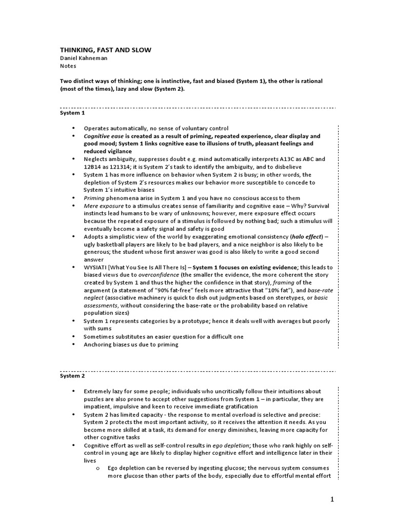 Thinking Fast and Slow Summary | PDF | Risk | Bias
