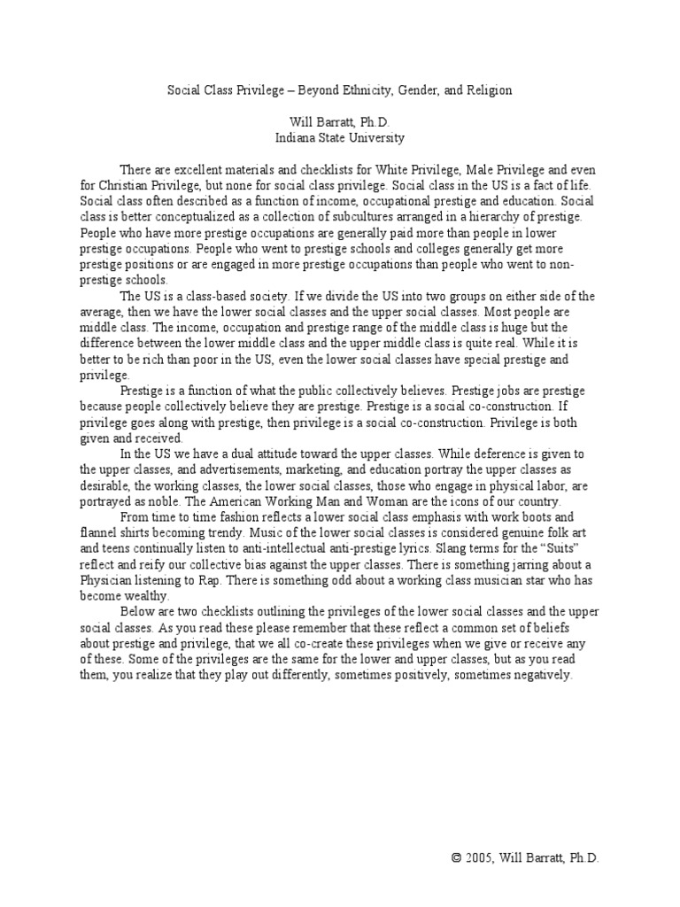 Social Class Privilege | PDF | Middle Class | Reputation