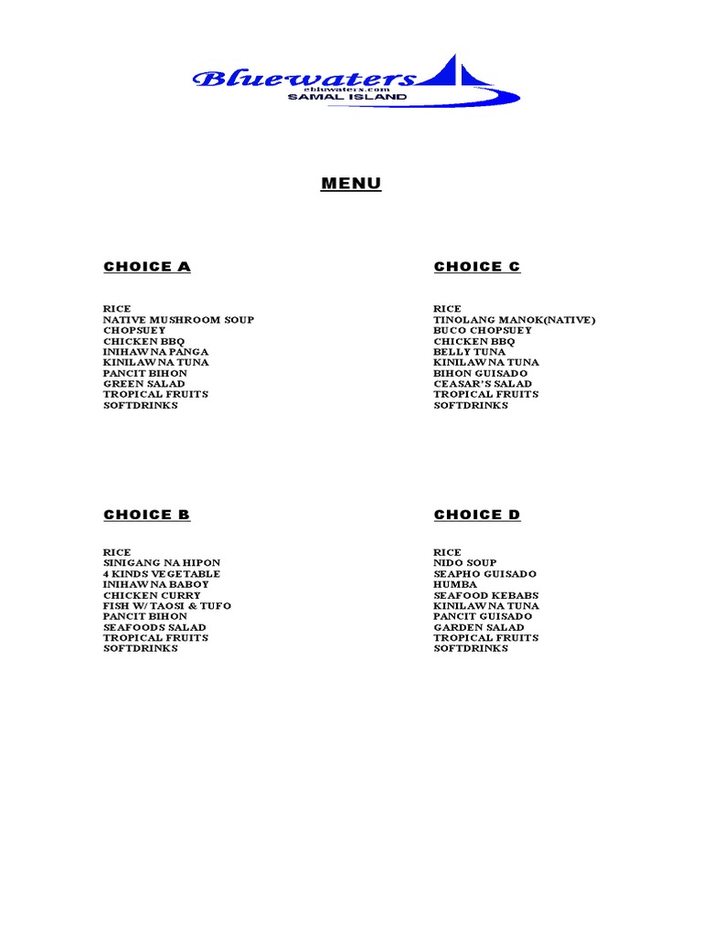 (Resort) Pack Menu | PDF