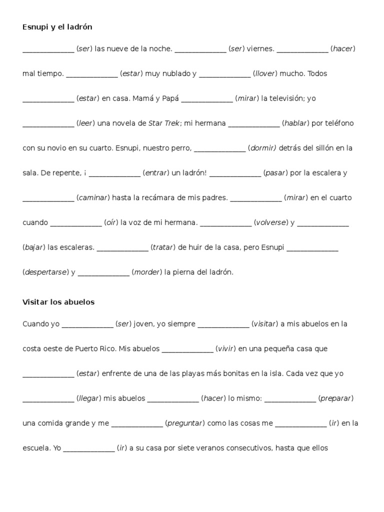 Preterite vs. Imperfect - Exercises #1 | PDF | Entretenimiento (general ...