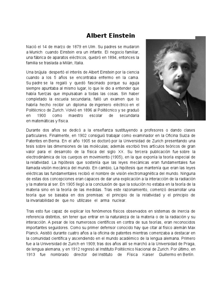 Biografía Albert Einstein | PDF | Albert Einstein | Relatividad general