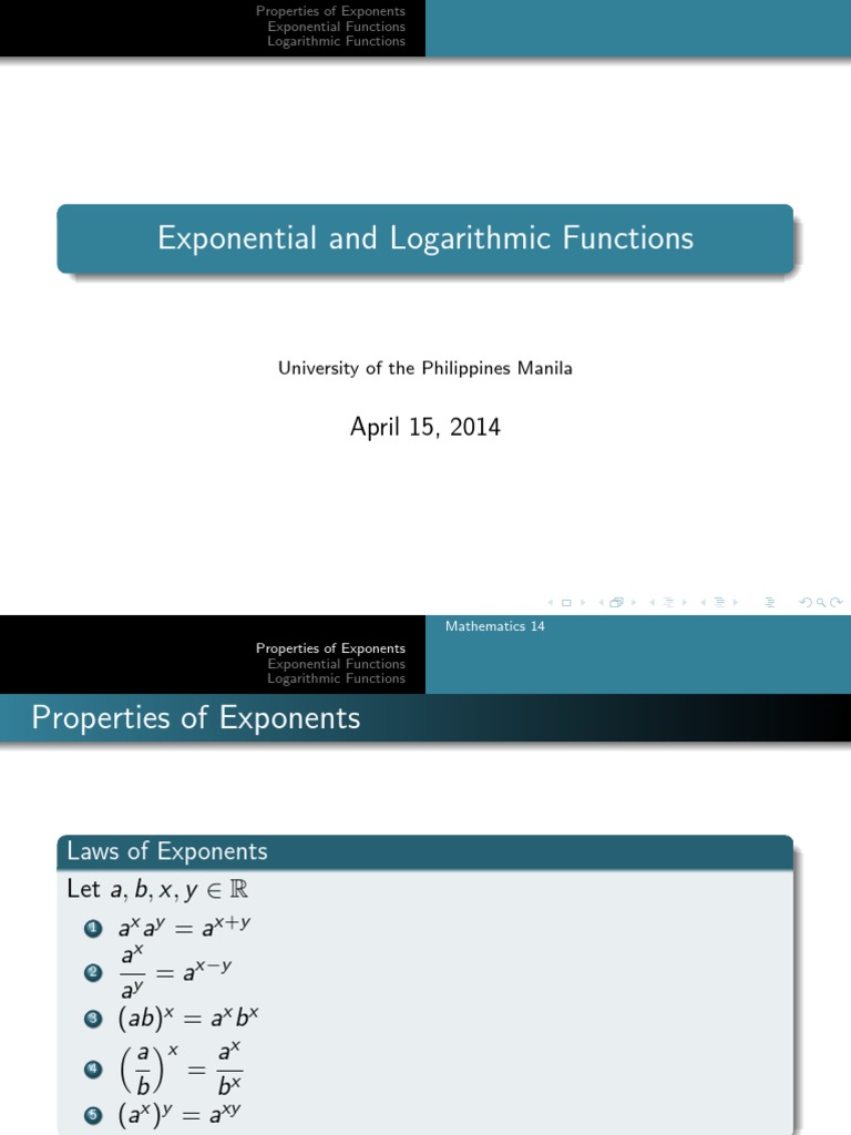 Exponential and Logarithmic Functions PDF | PDF | Exponentiation ...