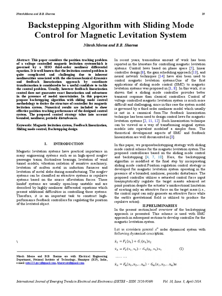 Backstepping Algorithm With Sliding Mode Control For Magnetic Levitation System | PDF | Systems ...