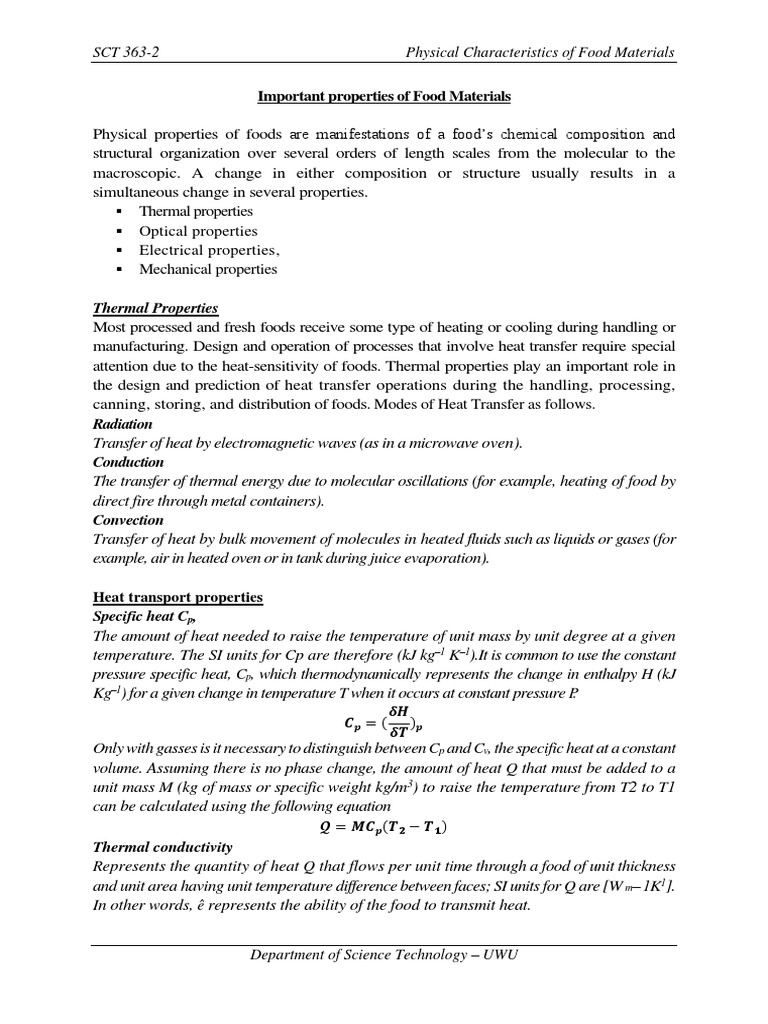 1 - Physical Properties of Food | PDF | Heat Transfer | Density