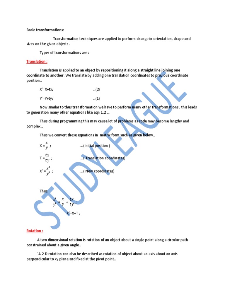 Basic Transformations | PDF | Cartesian Coordinate System | Coordinate ...