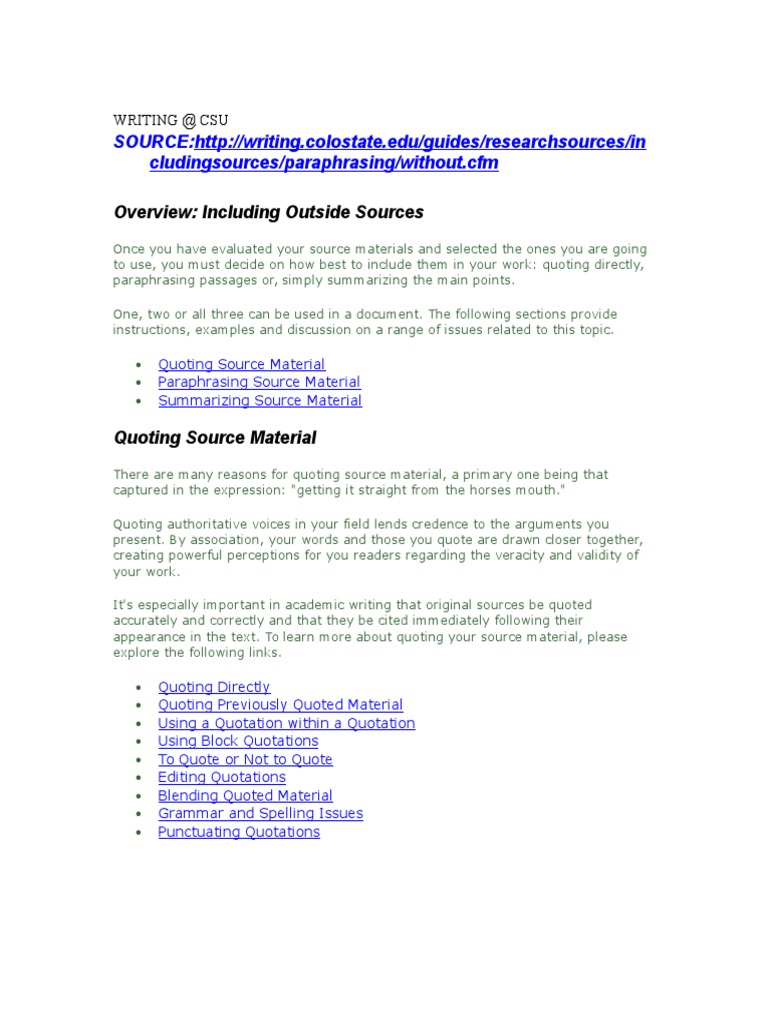 Quoting Paraphrasing Summarizing | PDF | Organic Farming | Agriculture