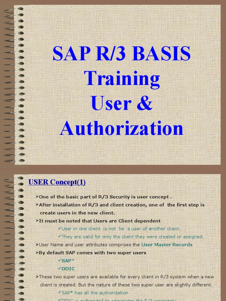 Sap R/3 Basis Training User & Authorization | PDF | Password | Menu (Computing)