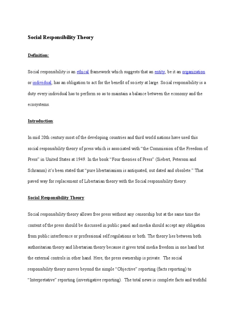 Social Responsibility Theory | PDF | Journalism | Freedom Of The Press