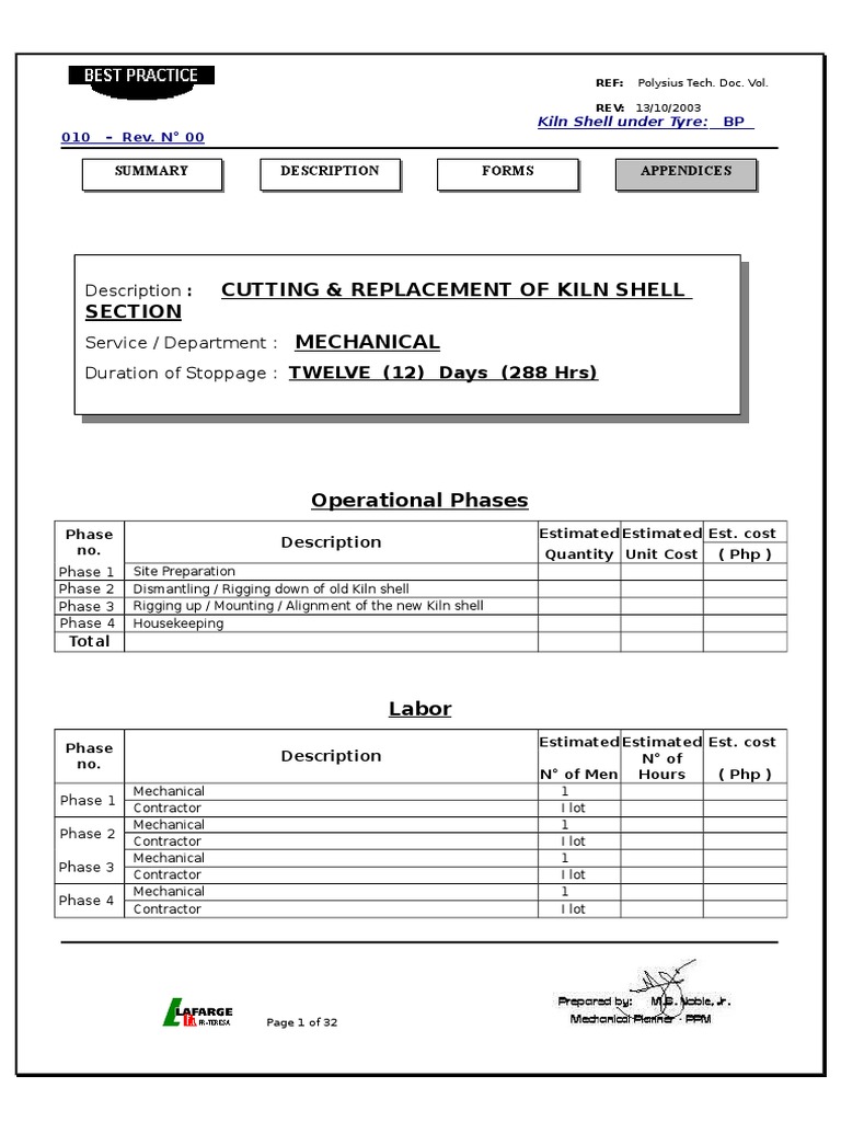 Kiln Shell Replacement Procedure | PDF | Crane (Machine) | Welding