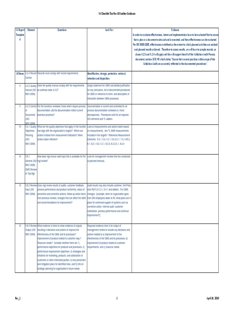 Validation Audit Requirements Checklist Tool Rev4 | PDF | Audit ...