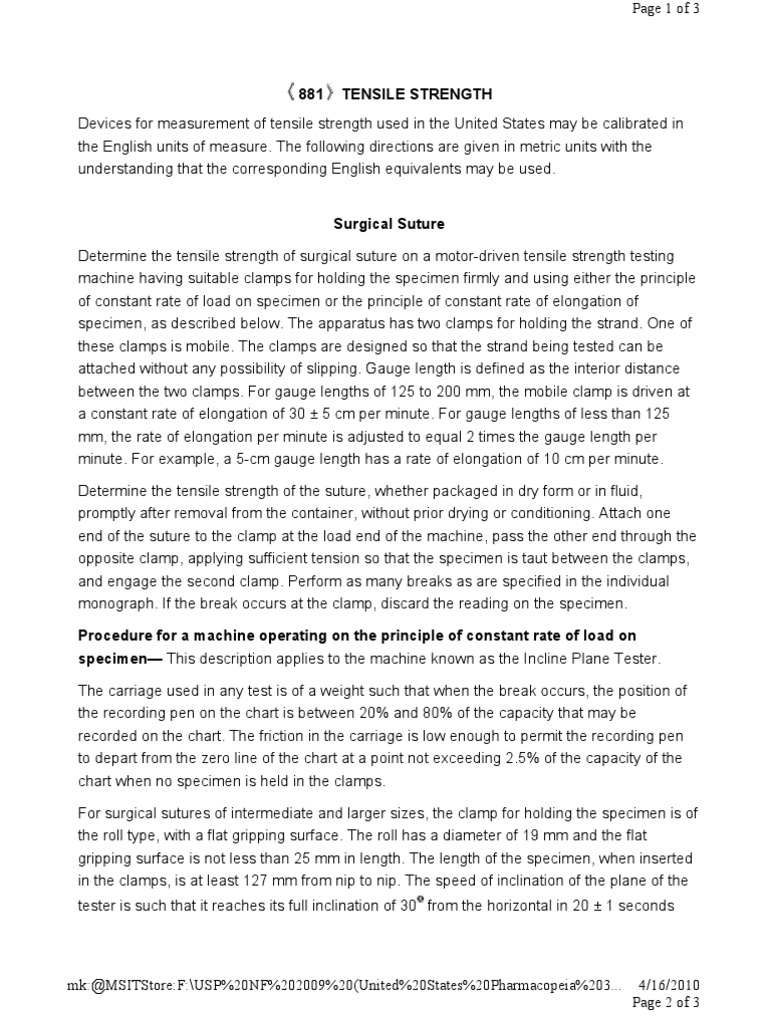 Usp Tensile Strength | PDF | Knot | Ultimate Tensile Strength