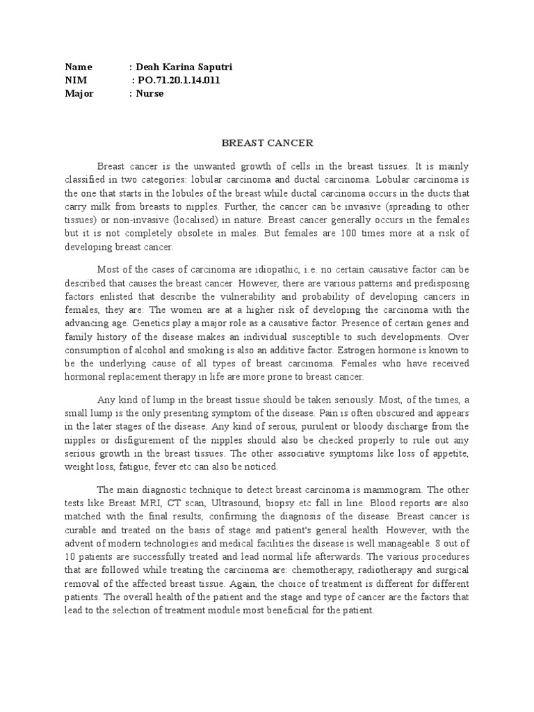 Reading Passage 'Breast Cancer' | PDF | Breast Cancer | Cancer