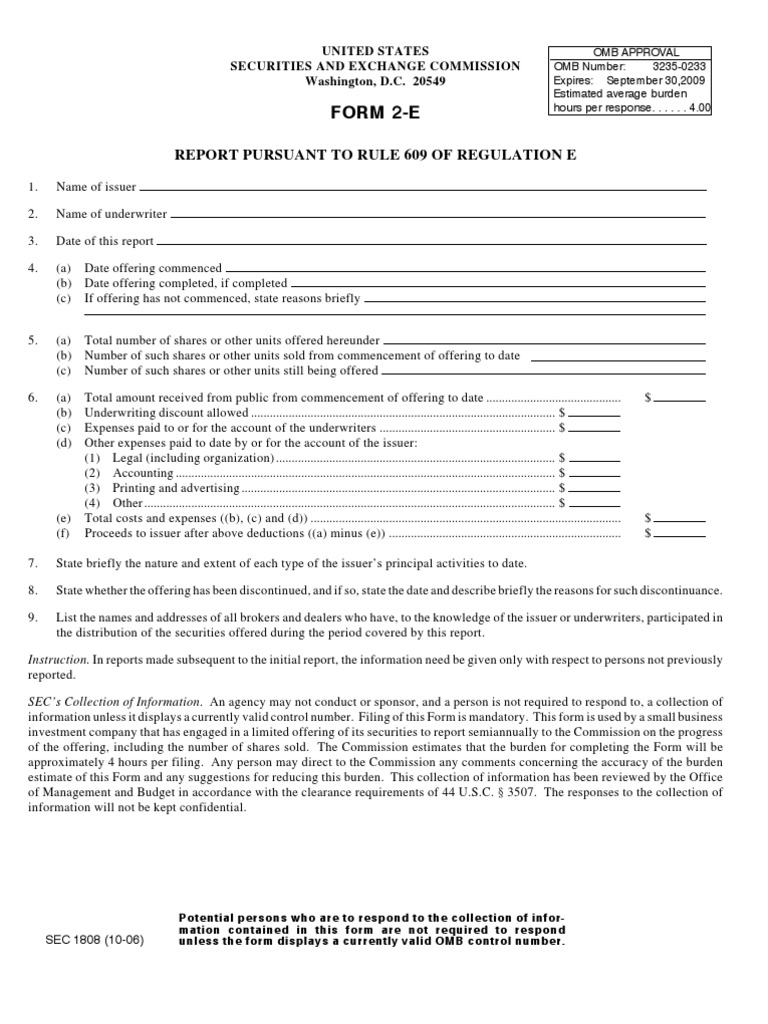 Securities and Exchange Commission (SEC) - Form2-E | PDF | Securities ...