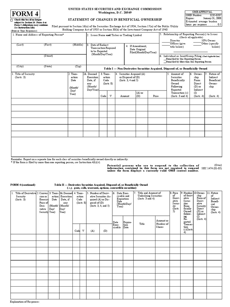 SEC Form 4: Ownership Changes Report | PDF | Securities (Finance) | U.S ...