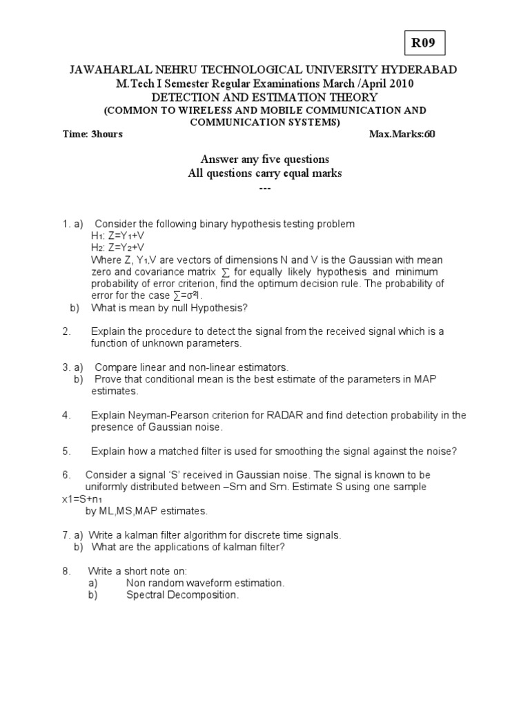 Detection & Estimation Theory Exam | PDF