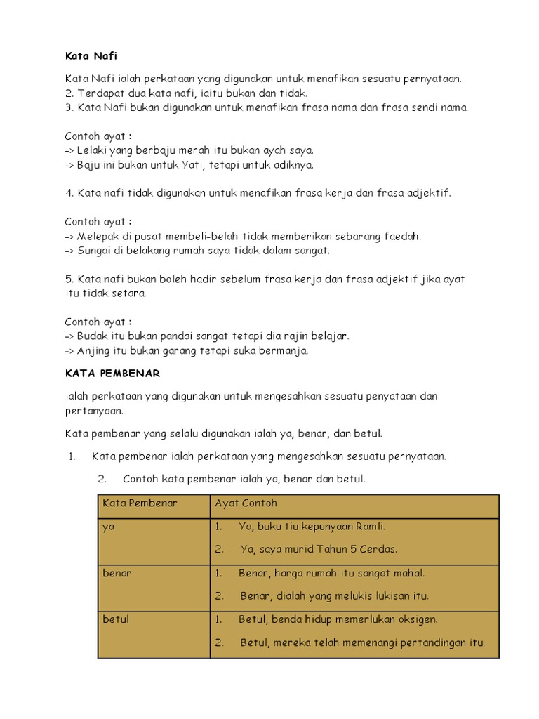 Kata Nafi Kata Pembenar | PDF