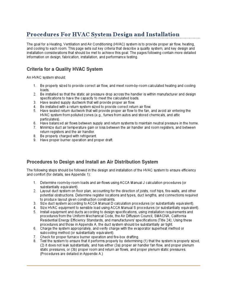 HVAC System Design and Installation Procedures | PDF | Ventilation ...