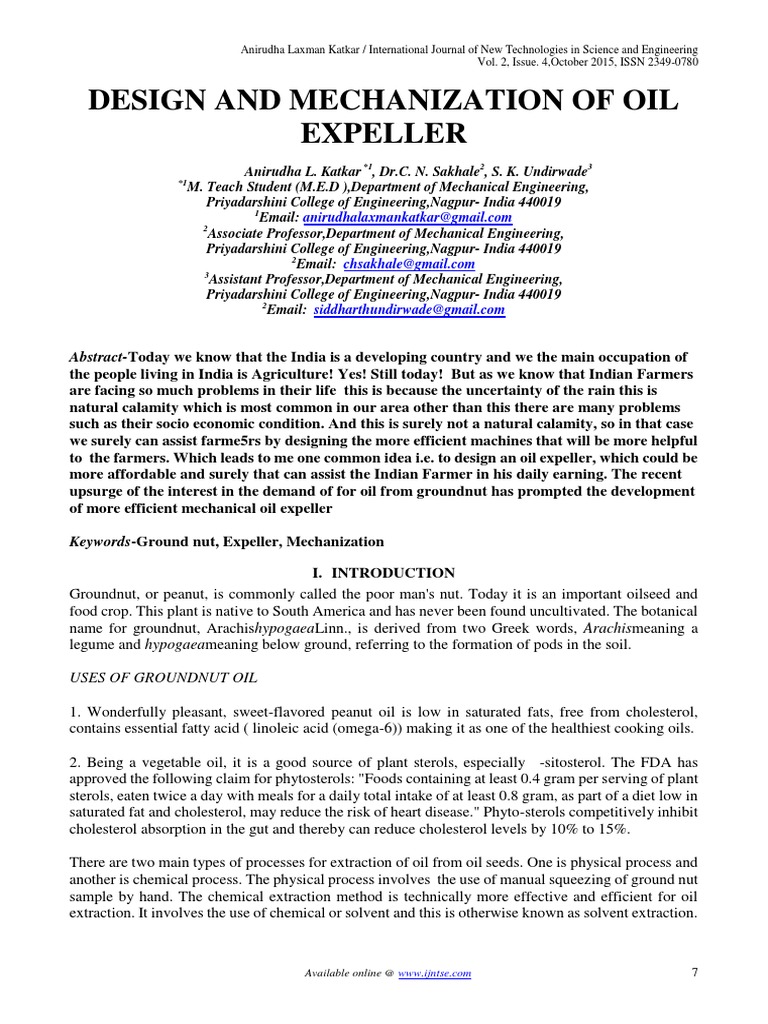 Efficient Oil Expeller Design for Farmers | PDF | Food And Drink ...