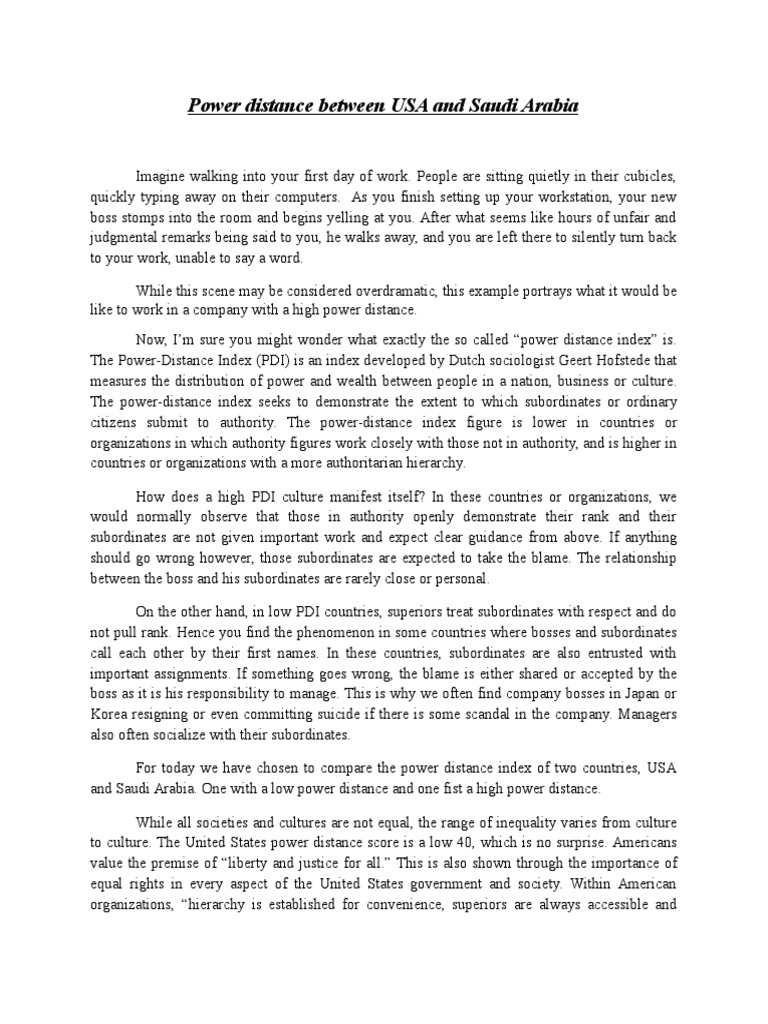 Power Distance Between USA and Saudi Arabia | PDF | Saudi Arabia ...