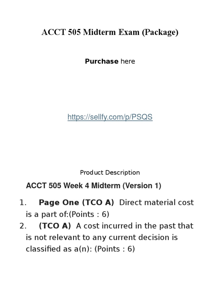 ACCT 505 Midterm Exam Package | PDF | Cost | Business Economics