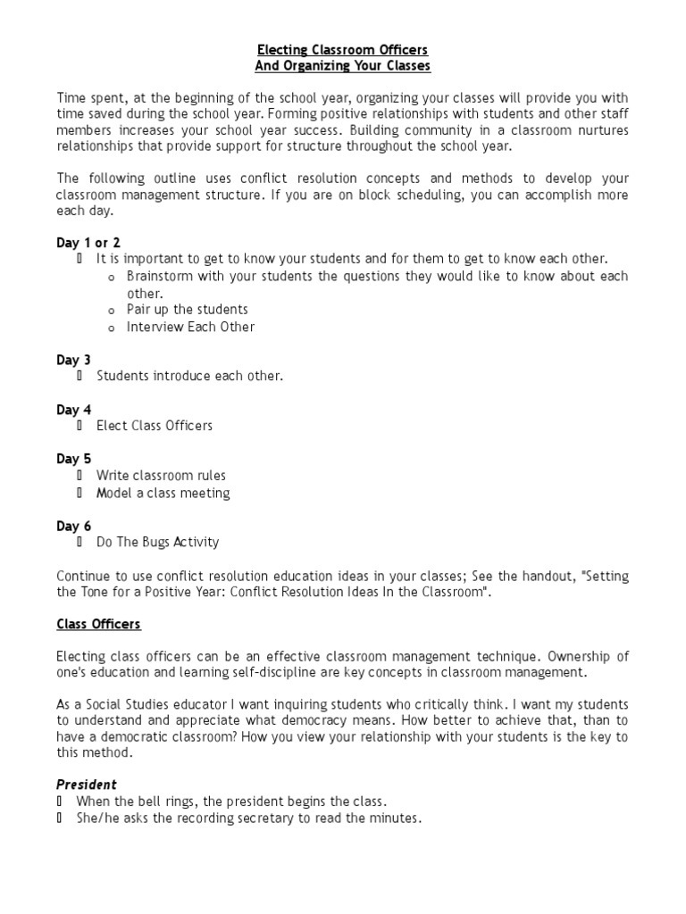 Electing Classroom Officers | PDF | Classroom Management | Classroom