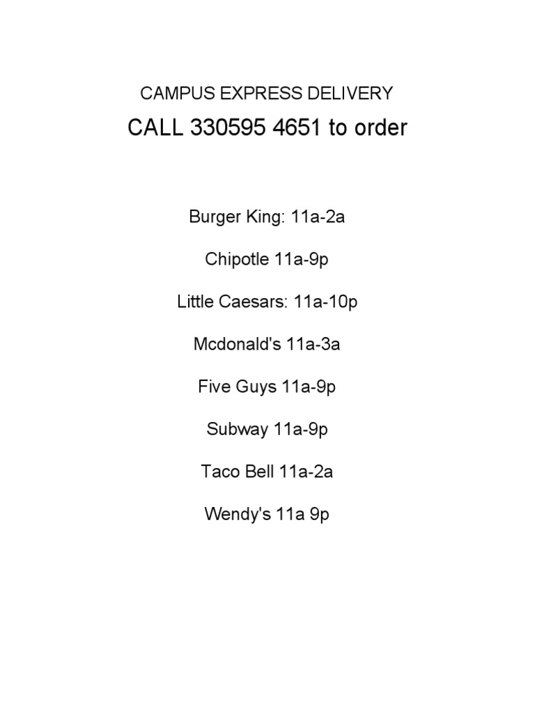 Campus Food Delivery Menu Options | PDF | Cooking, Food & Wine