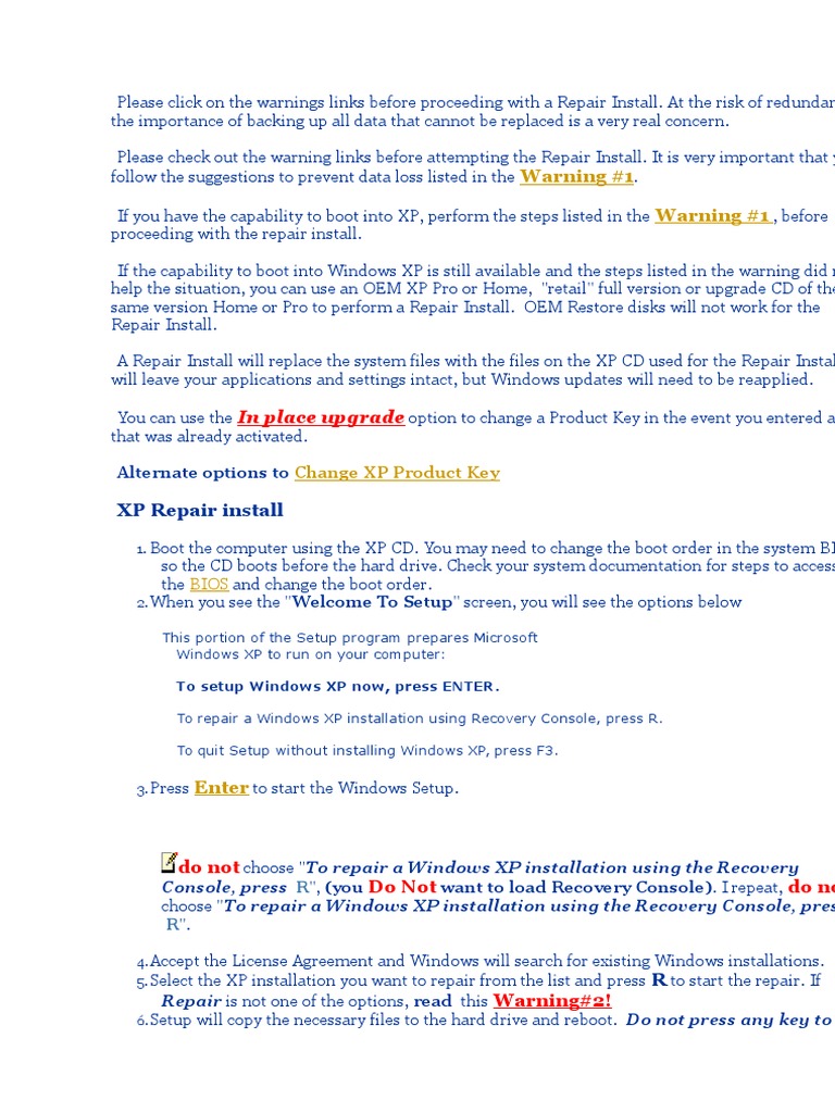 How To Perform A Windows XP Repair Install | PDF | Windows Xp | Booting