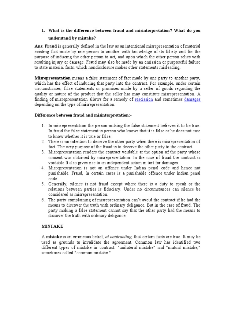 Distinguishing Fraud from Misrepresentation | PDF | Misrepresentation ...