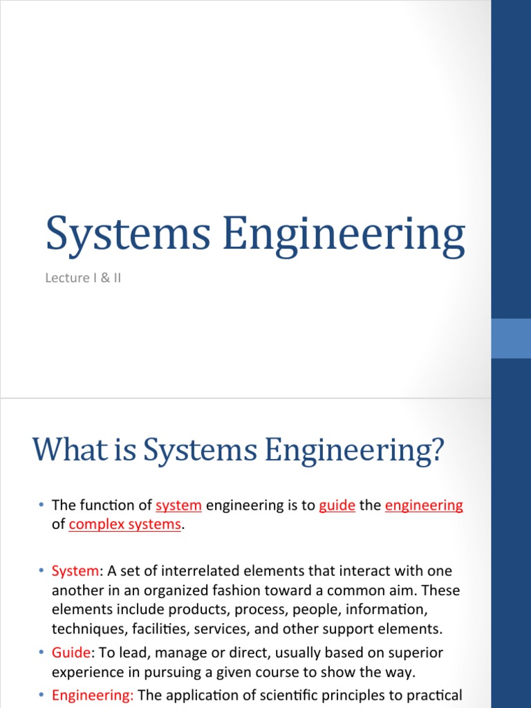 System Eng Lecture 1 2 | PDF | Systems Engineering | Project Management