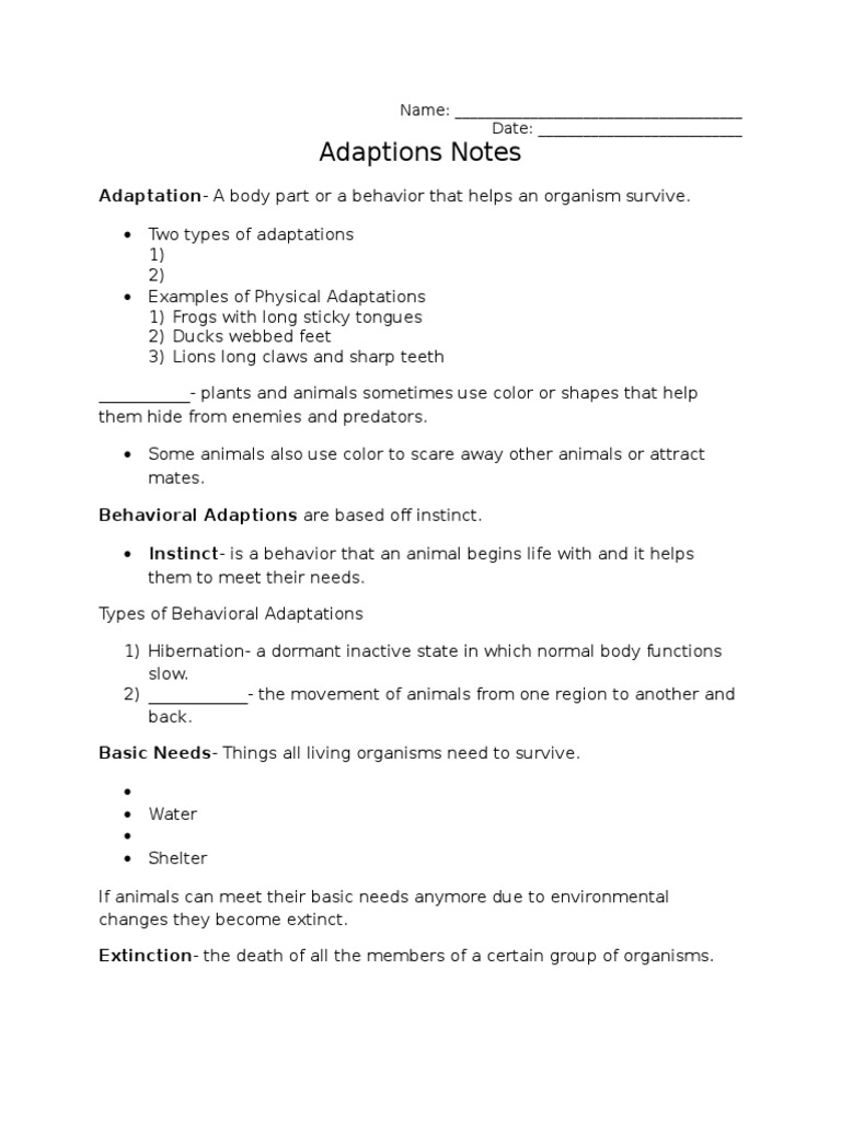 Adaptations for Survival | PDF | Wellness | Science & Mathematics