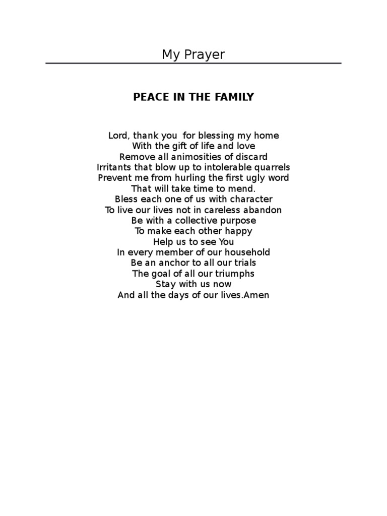 Family Peace Prayer | PDF | Cooking, Food & Wine