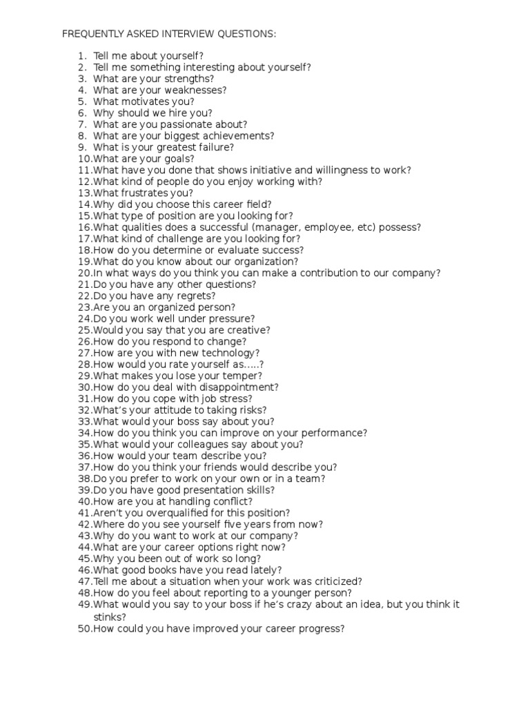 Frequently Asked Interview Questions | PDF | Interview | Negotiation