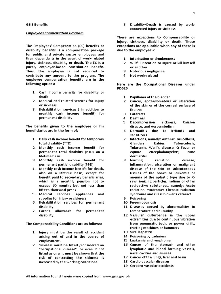 GSIS Benefits | Pension | Cancer