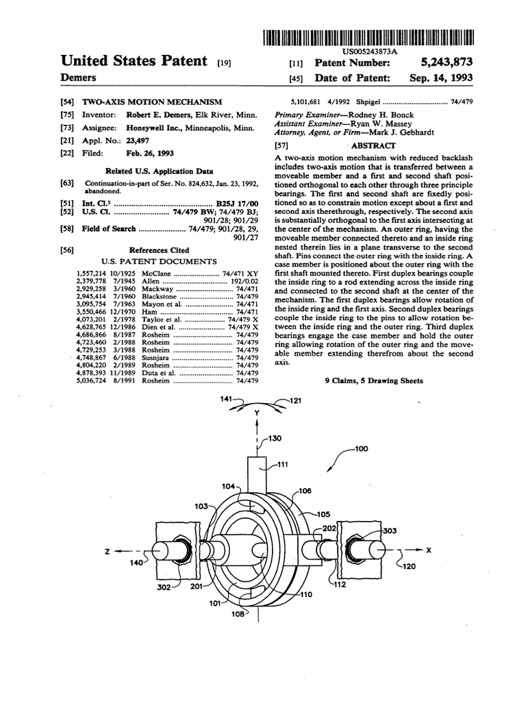 United States Patent (19) (11) Patent Number: 5,243,873 | PDF | Bearing ...