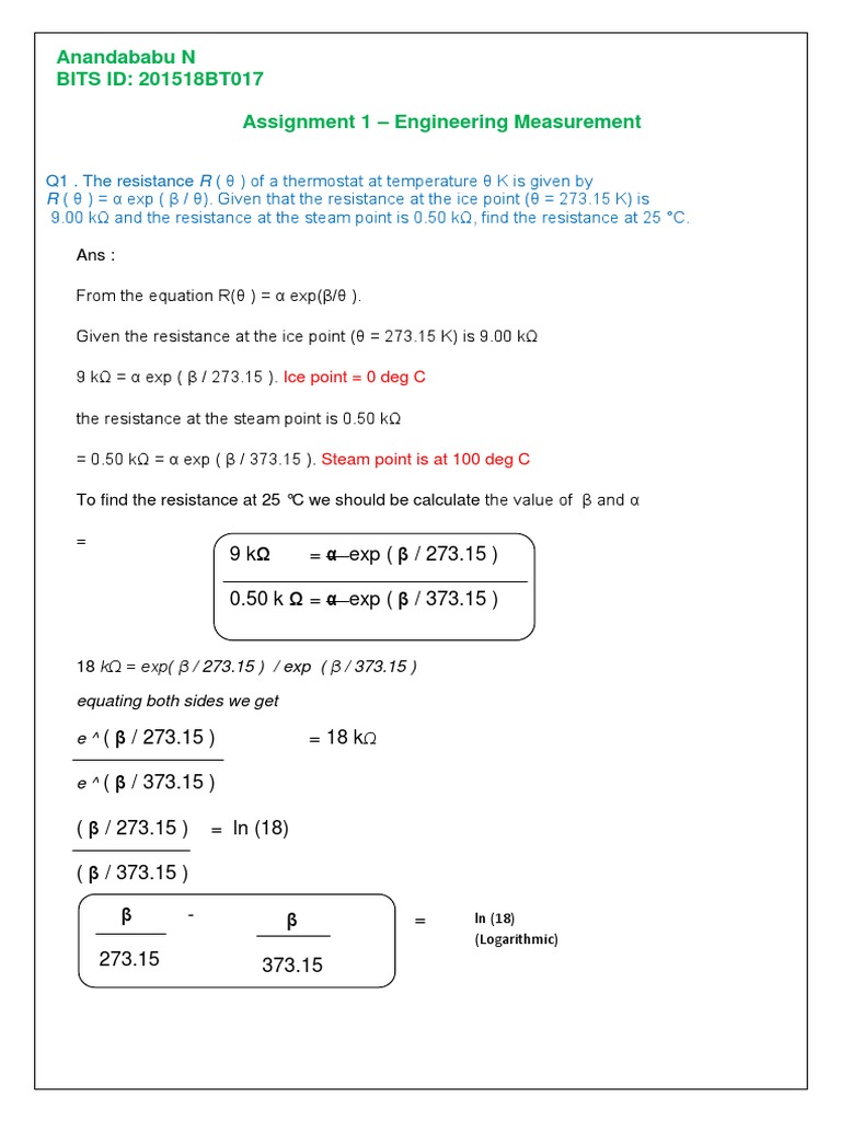 Engineering Measurement Assignment Solutions | PDF | Exponential ...