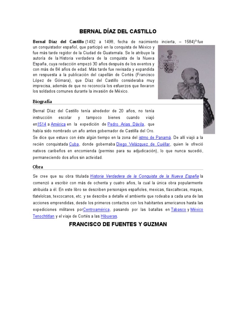 Biografía de Bernal Díaz del Castillo | PDF | Historia | Religión y ...