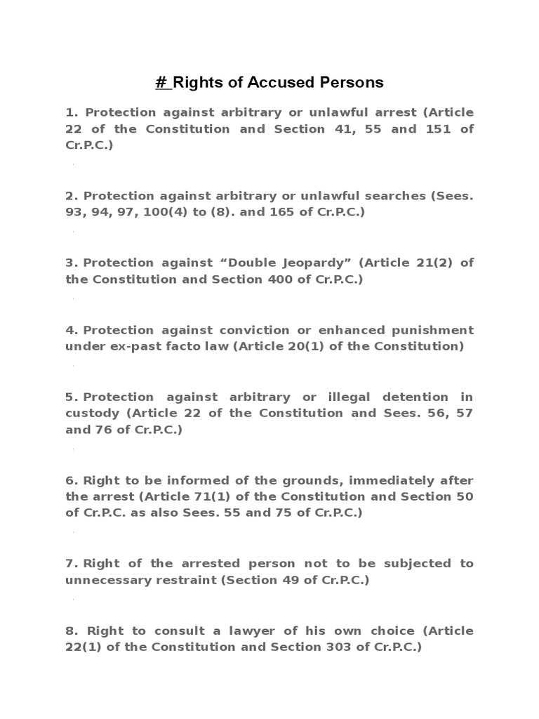 Rights of Accused Persons | PDF | Arrest | Bail