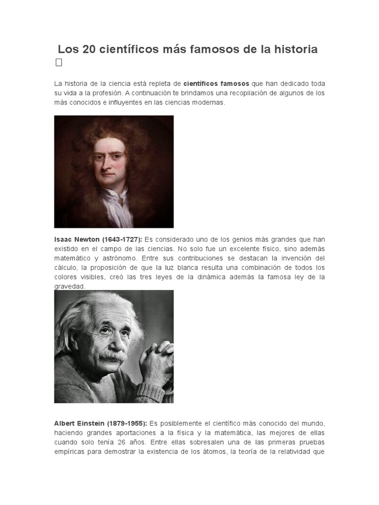 Los 20 científicos más famosos de la historia ?.docx | Física y ...