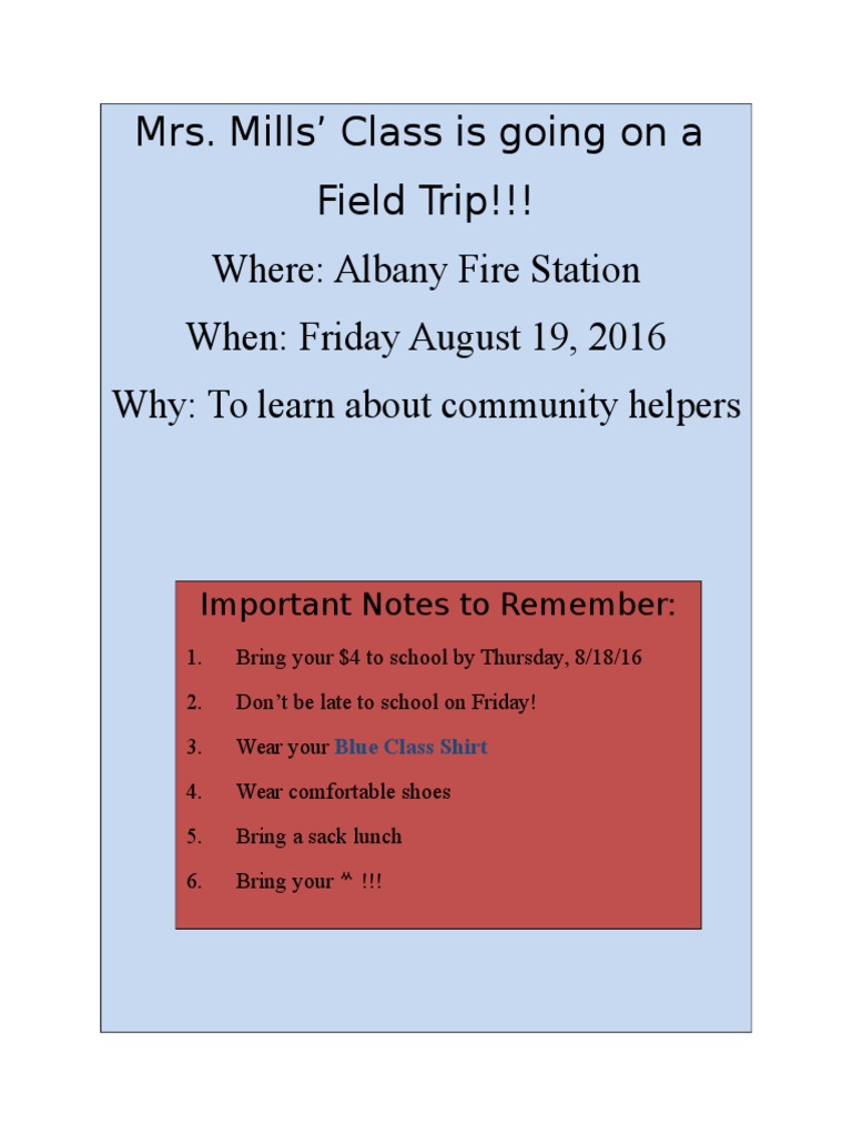 Albany Fire Station Field Trip Details | PDF