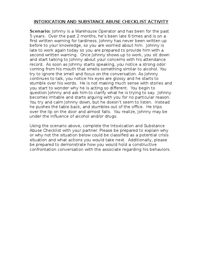 Activity Intoxication Checklist | PDF | Substance Abuse | Odor